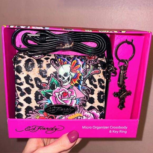 Ed Hardy | Bags | Ed Hardy Cheetah Print Crossbody Key Ring Boxed Set ...